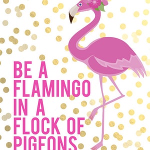 Pink and Faux Gold Foil Flamingo Digital Printable Modern Wall Art - Etsy