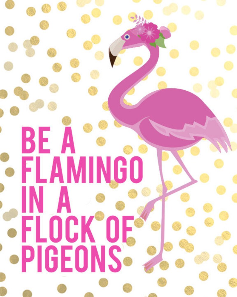 Pink and Faux Gold Foil Flamingo Digital Printable Modern Wall - Etsy