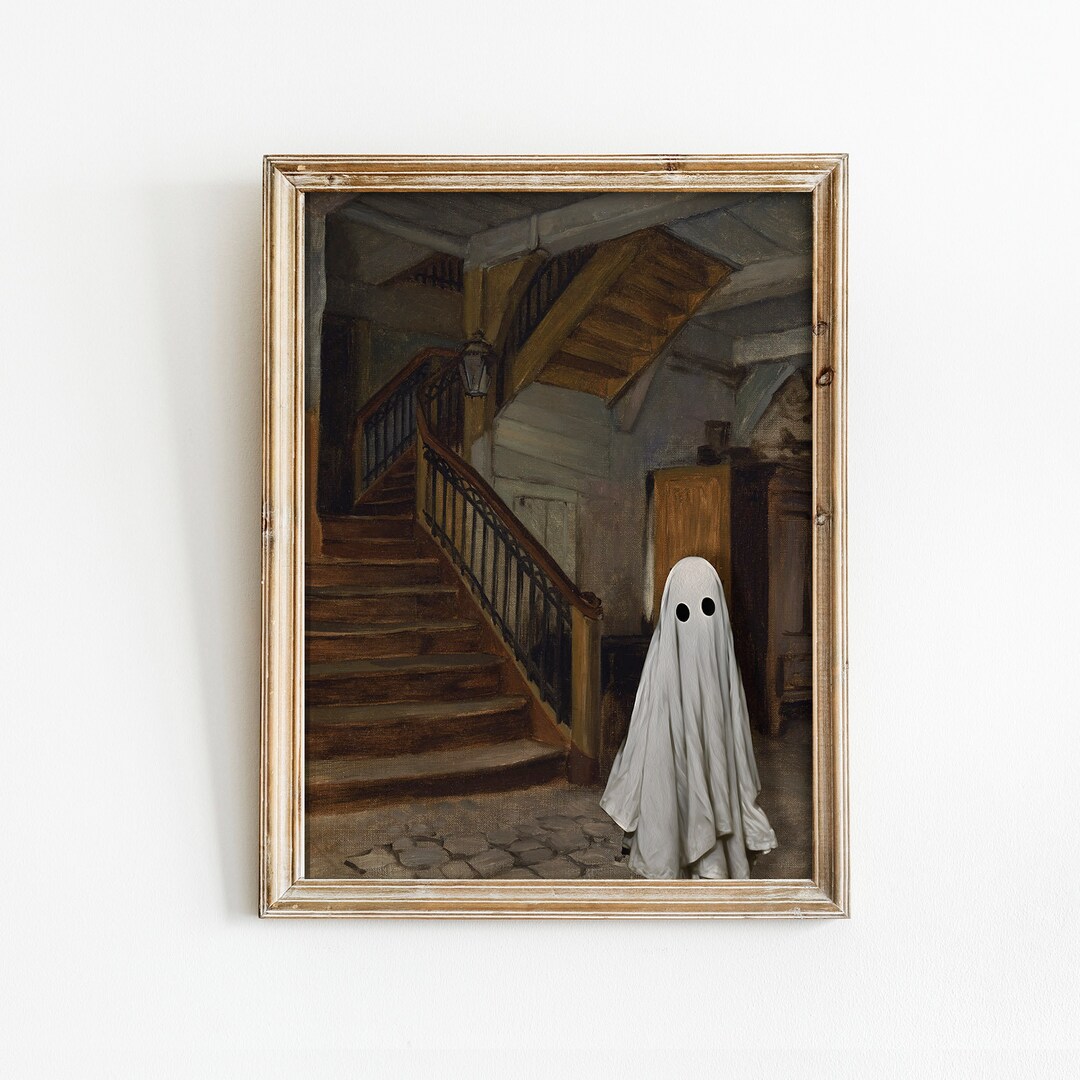 PRINTED Cute Ghost & Staircase Vintage Halloween Art Print Fall Vintage ...