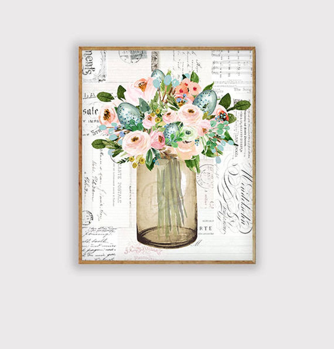 Flowers and Easter Eggs Art Print, Easter Art Printable, Spring Art ...