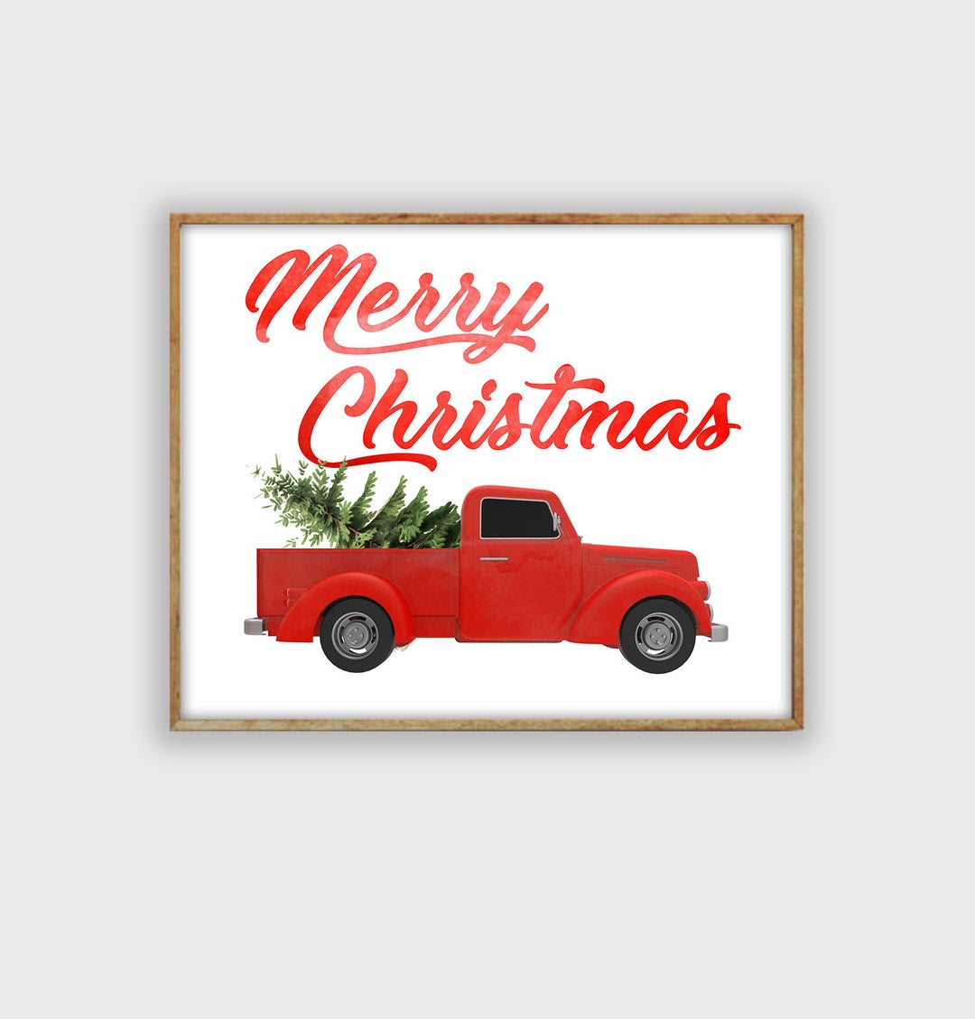Merry Christmas Farmhouse Truck Christmas Printable Art, Christmas Art ...