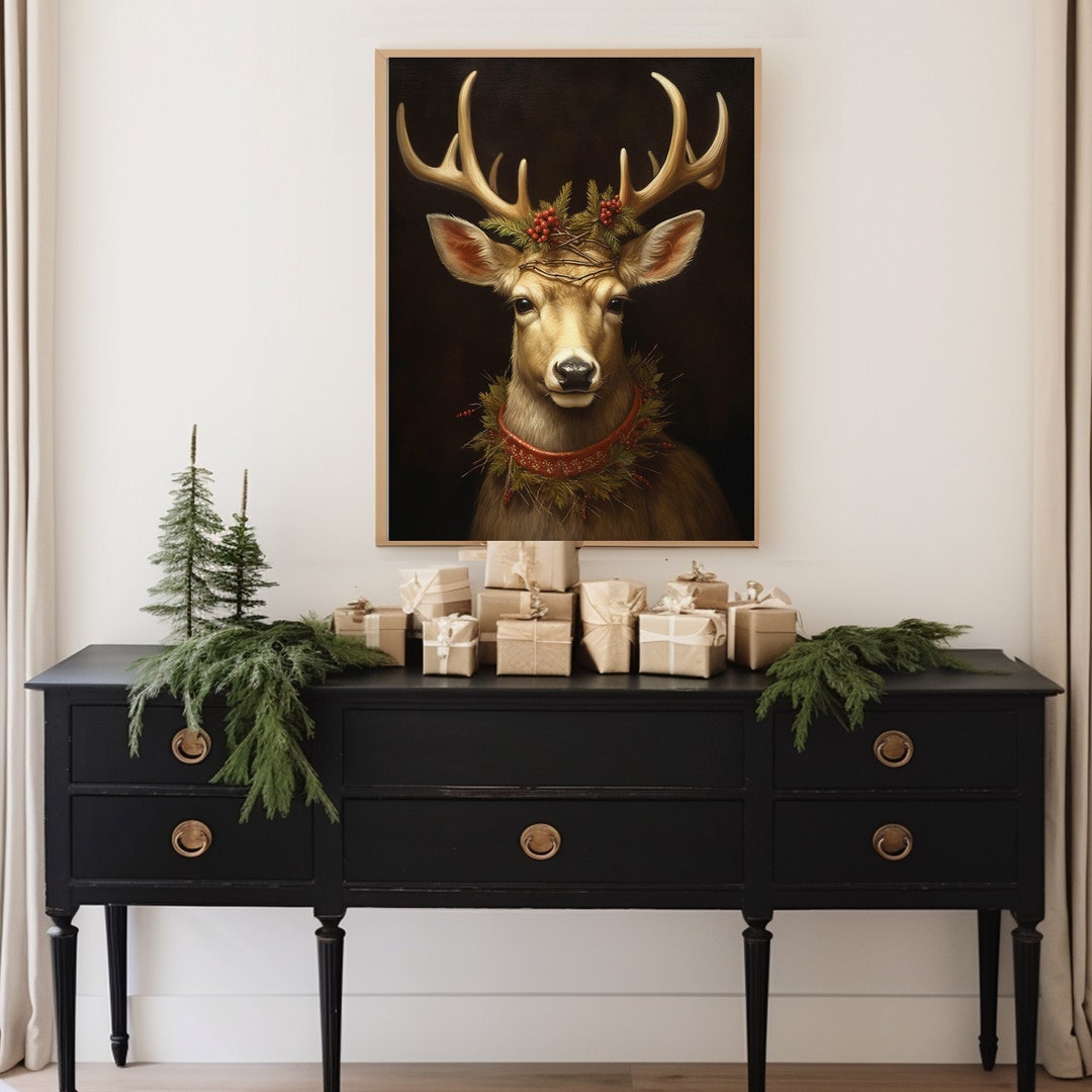Victorian Reindeer Portrait Christmas Art Print, Printed and Shipped ...
