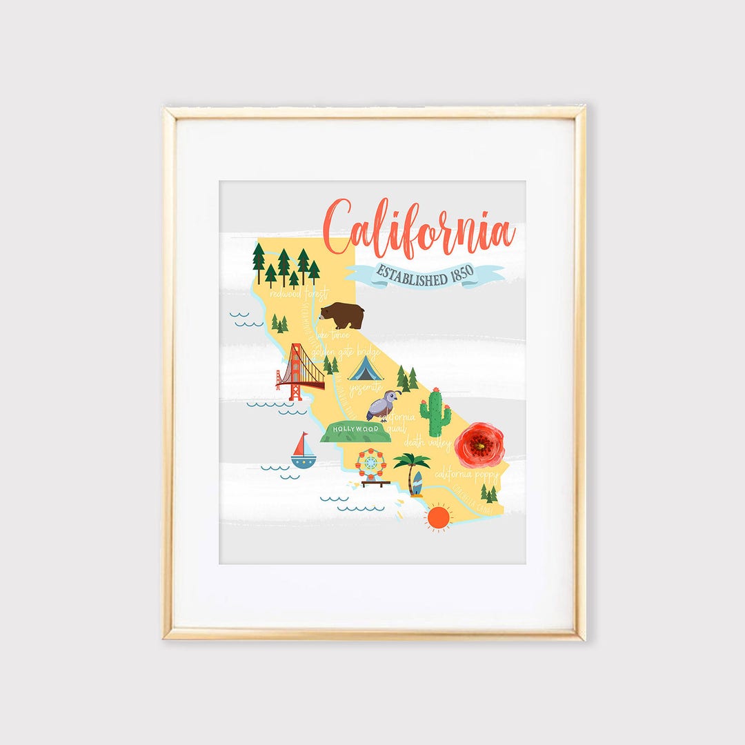 California Illustrated Map, California Kids Map, Map Printable Art ...