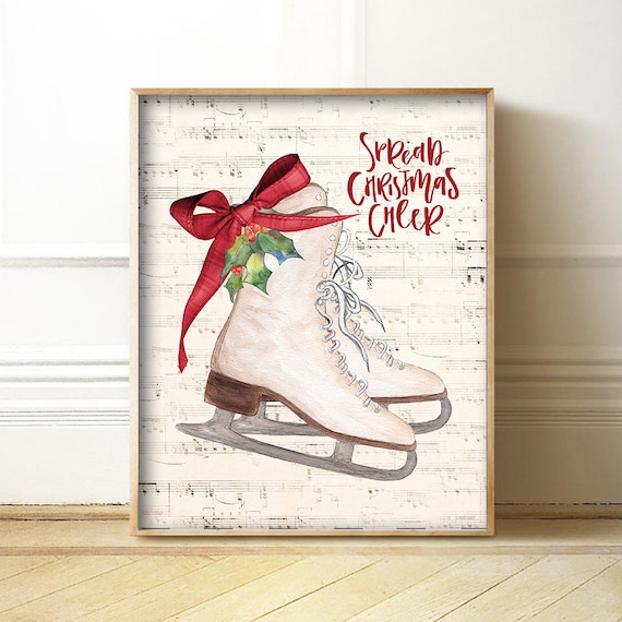 Ice Skates Vintage Art Printable Christmas Print Christmas - Etsy