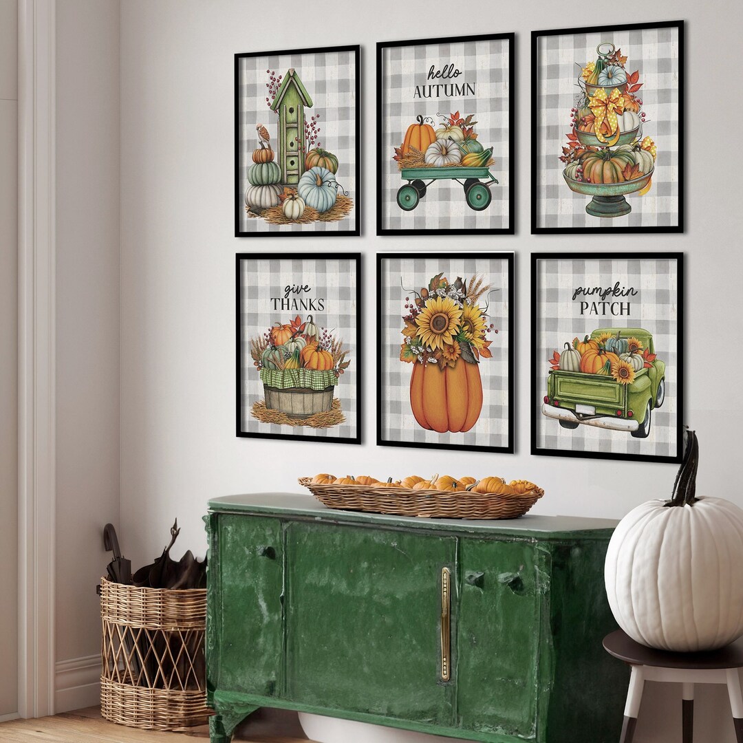PRINTED Autumn Farmhouse Buffalo Check Set of 6 Art Prints - Fall Wall ...