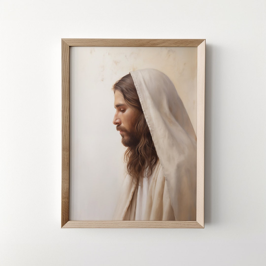 PRINTED Jesus Christ in White Profile, Christian Art Print Illustration ...