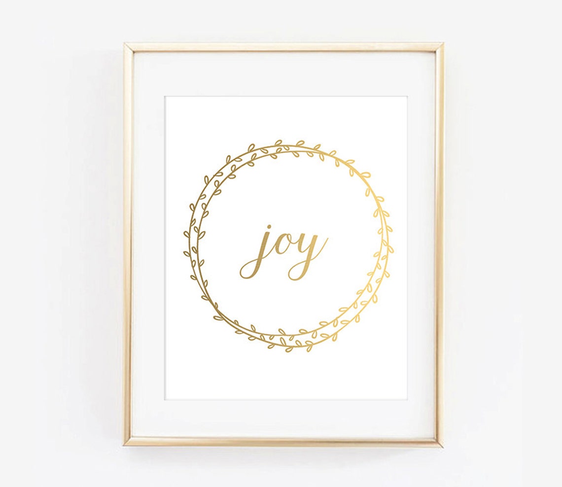 Joy Print Christmas Home Decor Printable Art Print Faux Gold - Etsy