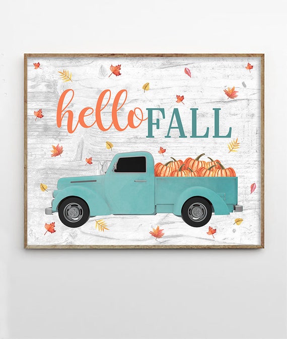 Hello Fall Truck Digital Printable Art Print Autumn Farmhouse | Etsy