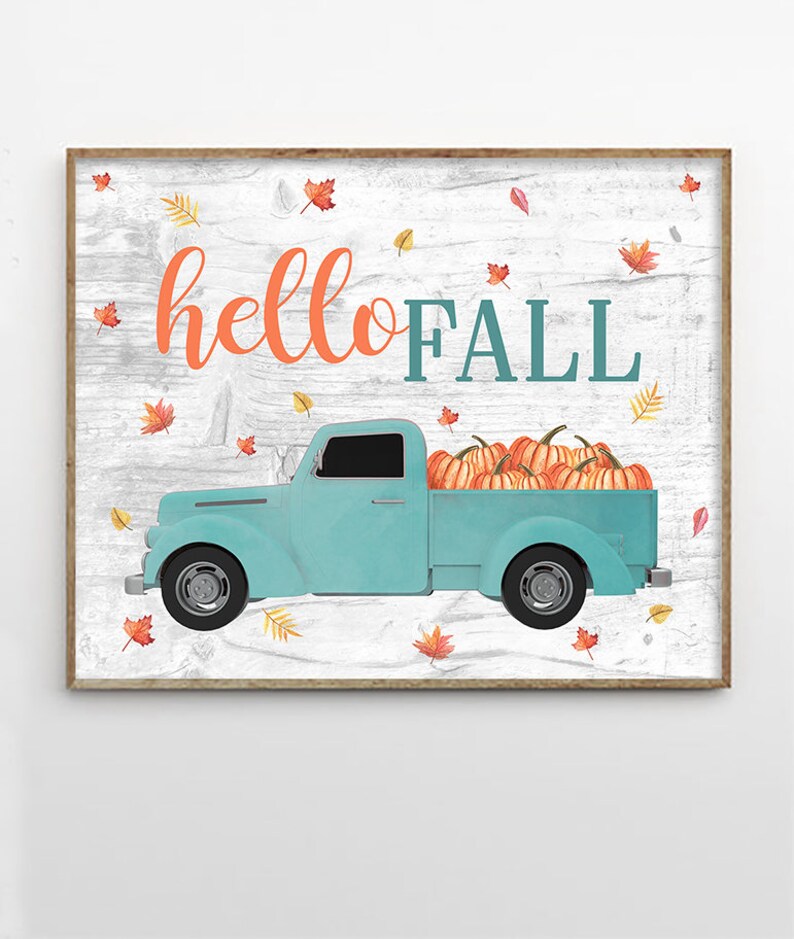 Hello Fall Truck Digital Printable Art Print Autumn Farmhouse - Etsy
