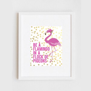 Pink and Faux Gold Foil Flamingo Digital Printable Modern Wall Art - Etsy