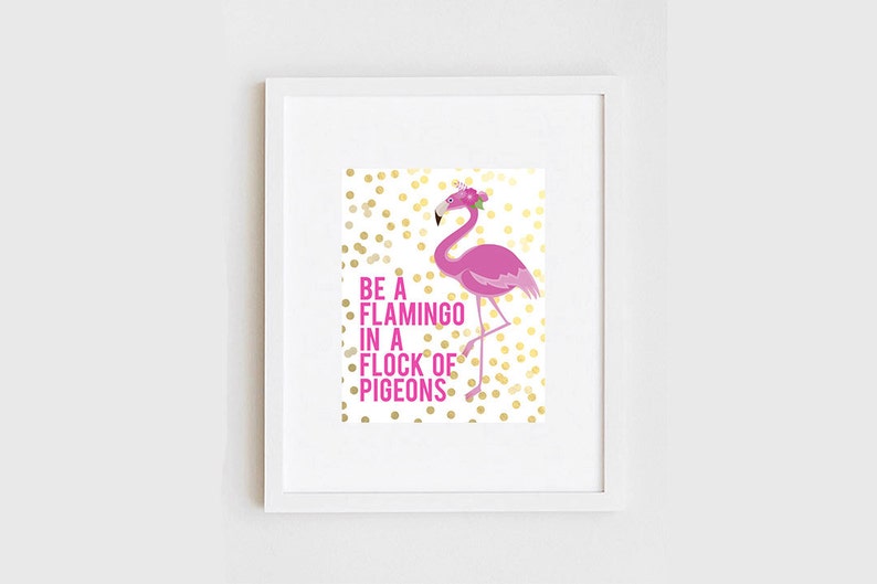 Pink and Faux Gold Foil Flamingo Digital Printable Modern Wall - Etsy