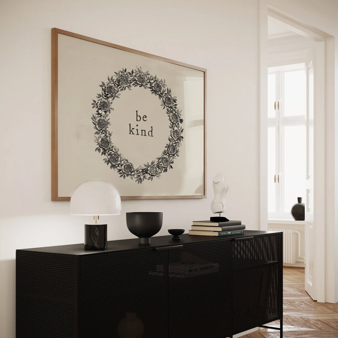 Printed and Shipped Be Kind Neutral Beige Vintage Wreath Art Print ...