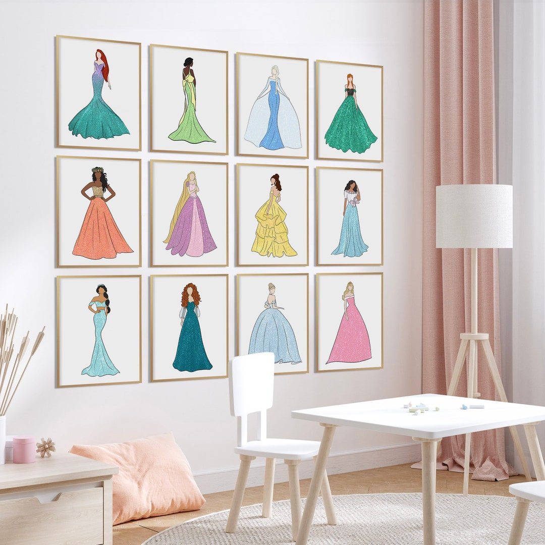 Princess Art Print Set of 12 Fashion Illustrations, Original Art, Girl ...