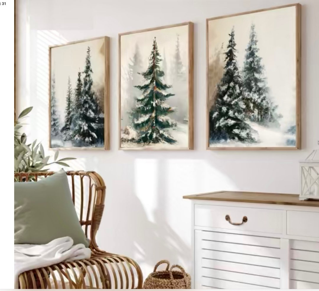 PRINTED Three Trees ' Christmas Wall Art Paintings - Set of 3 Prints ...