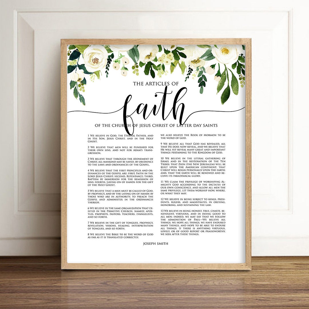 LDS Articles of Faith White Floral, Modern Articles of Faith, LDS ...