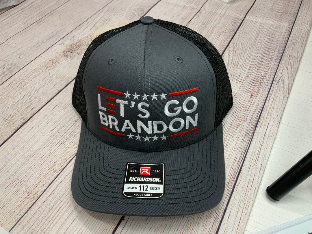 Let’s Go Brandon Richardson 112 Snapback Trucker Hat Charcoal & Black Baseball Cap Flag ...