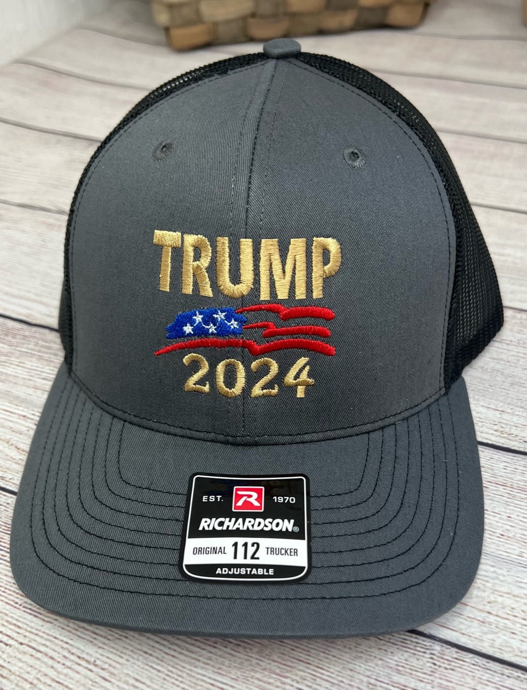 Trump 2024 Richardson 112 Snapback Trucker Hat Charcoal & Black Baseball Cap Flag Adjustable FJB ...