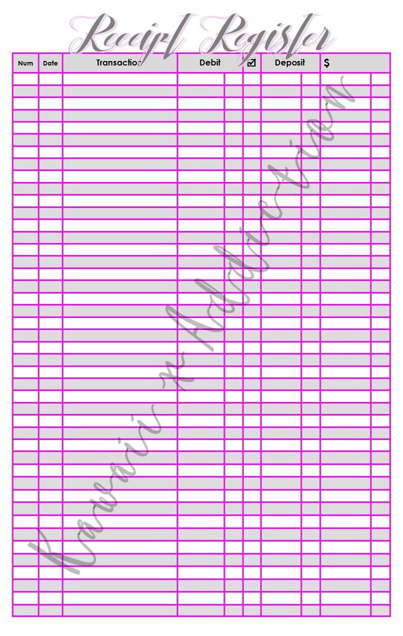 Checkbook Register A5 Insert Printable Pink | Etsy