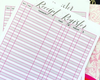 Checkbook Register A5 Insert Printable Mint/teal | Etsy