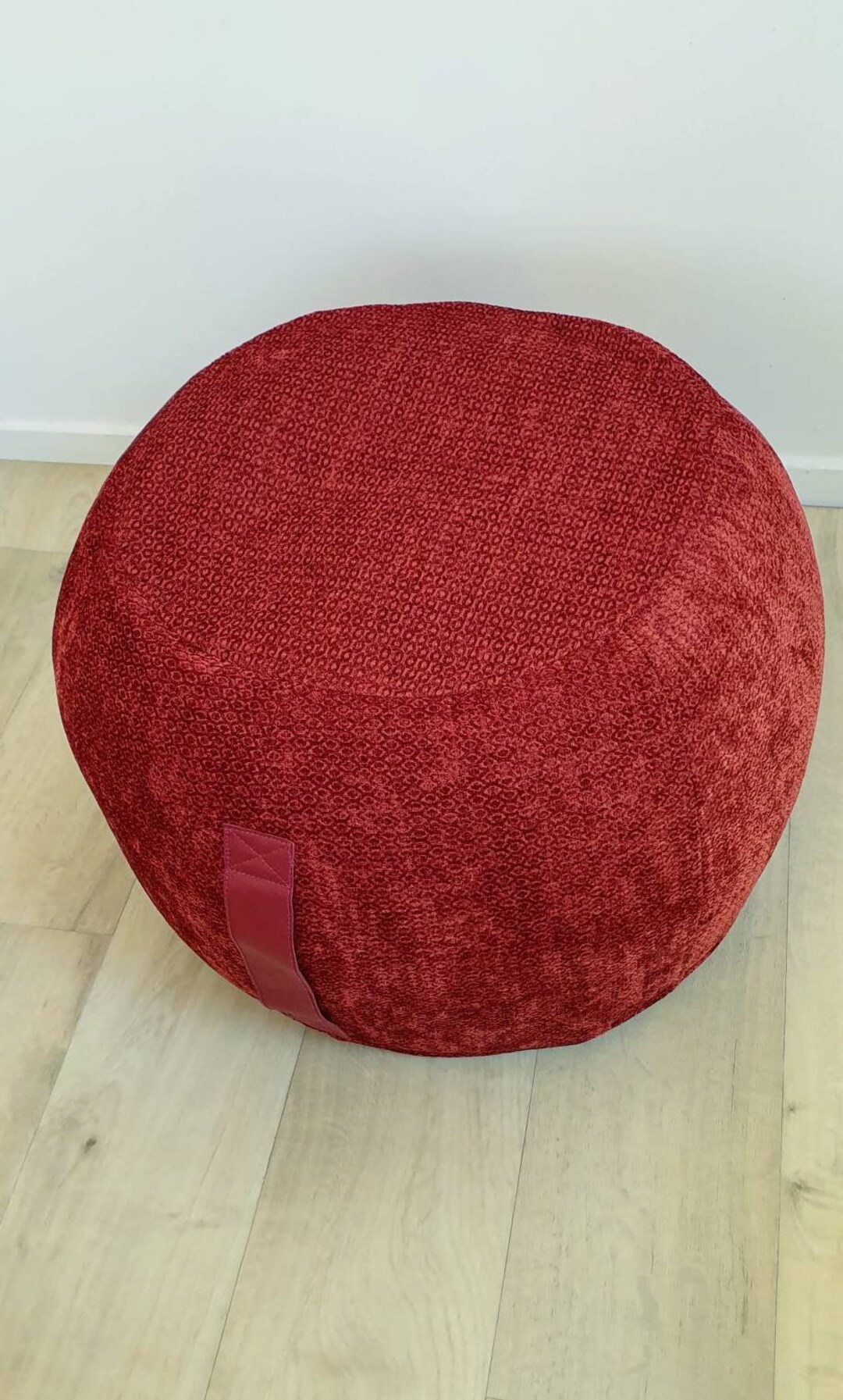 Ottoman Pouf, Russet Red Chenille Pouf, Red Round Pouf, Beanbag Pouf ...