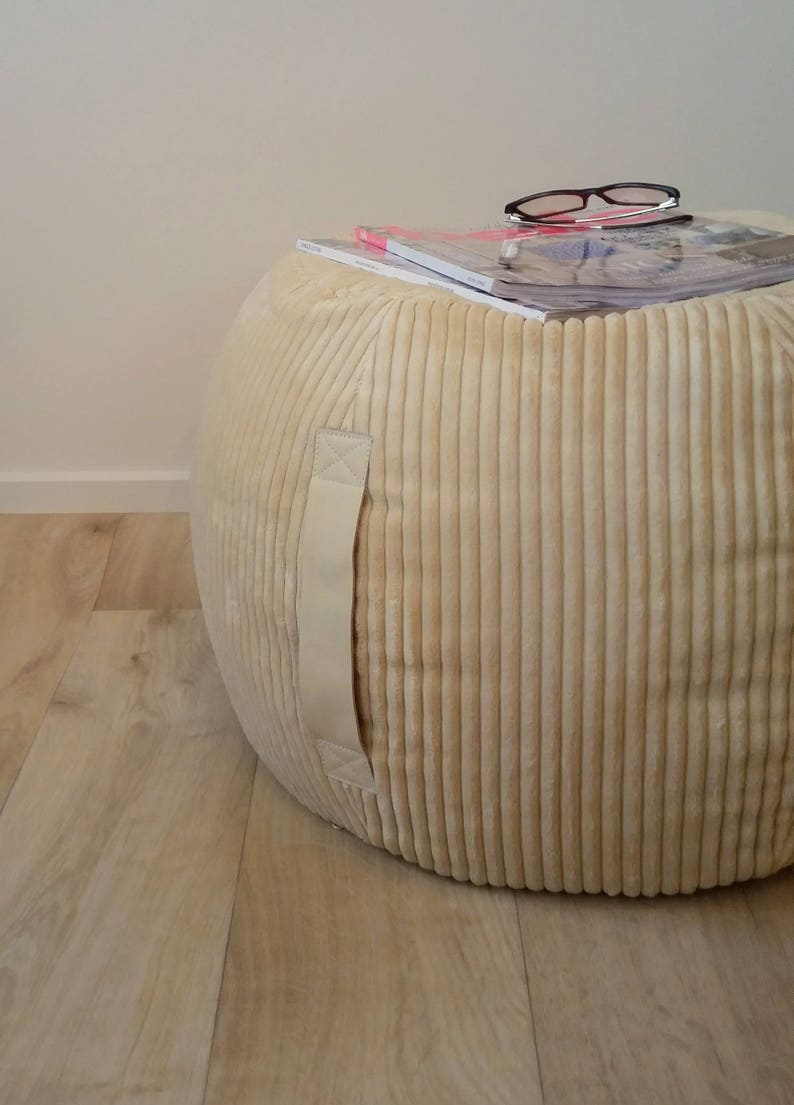Ottoman Pouf Cream Velvet Pouf Cream Round Pouf Beanbag - Etsy New Zealand