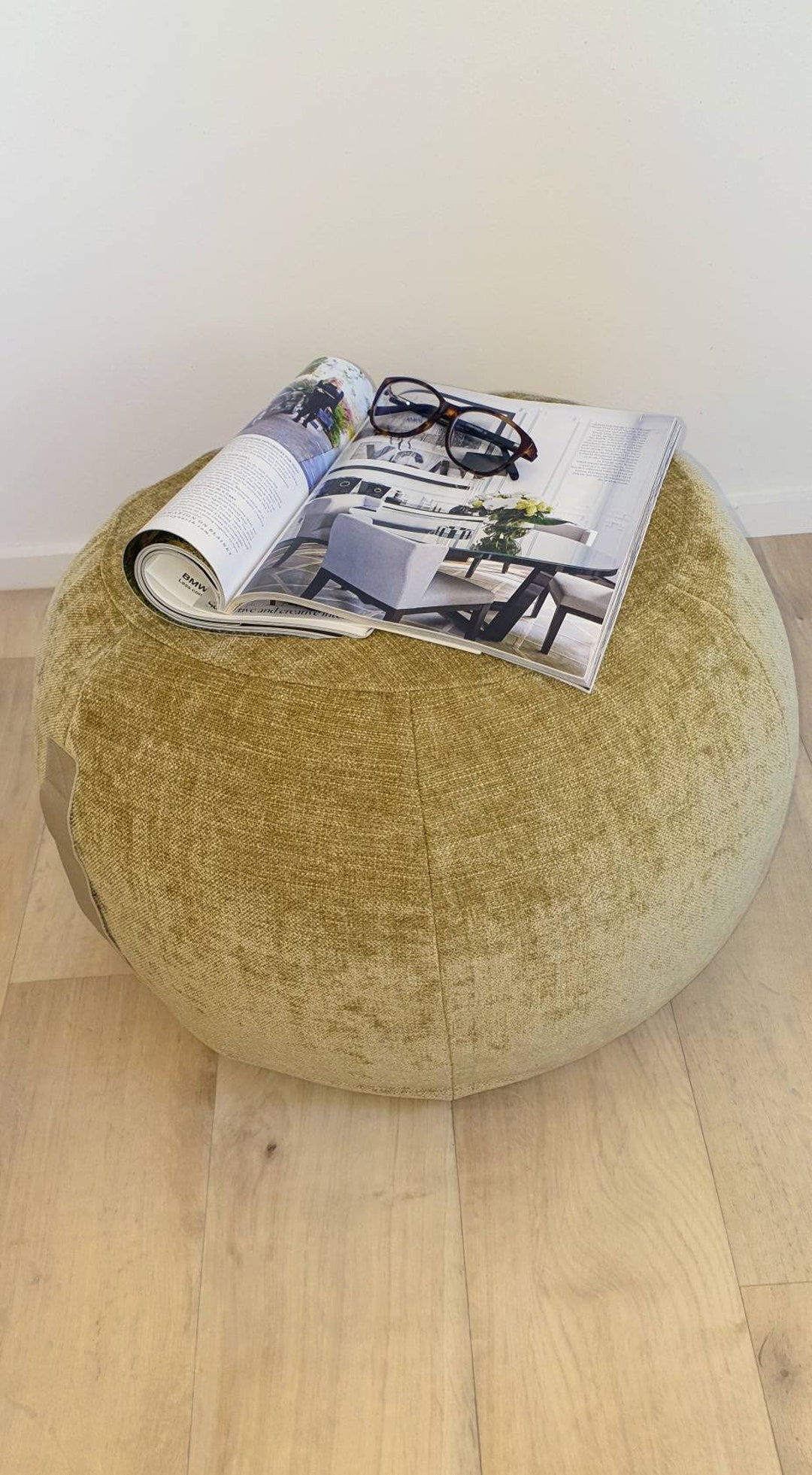 Ottoman Pouf Light Olive Chenille Pouf Green Round Pouf - Etsy