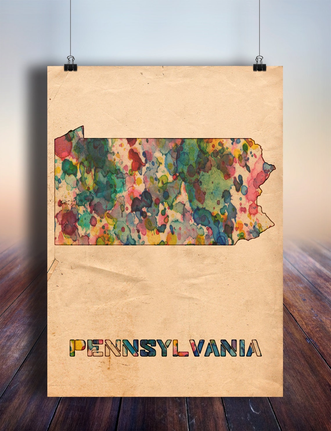 Pennsylvania Map Poster Watercolor Print Fine Art Digital | Etsy