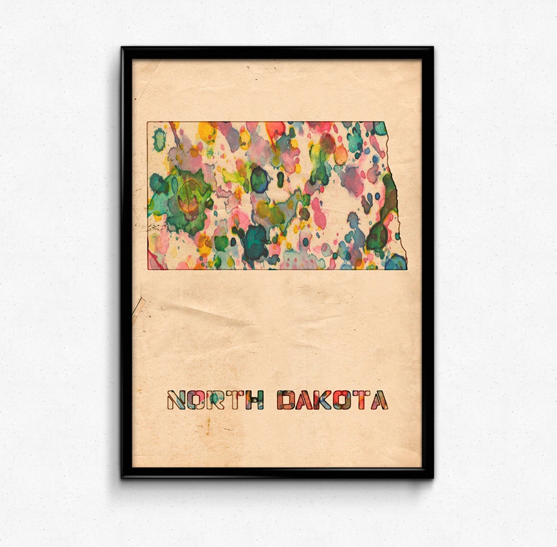 North Dakota Map Poster Watercolor Print Fine Art Digital Painting ...