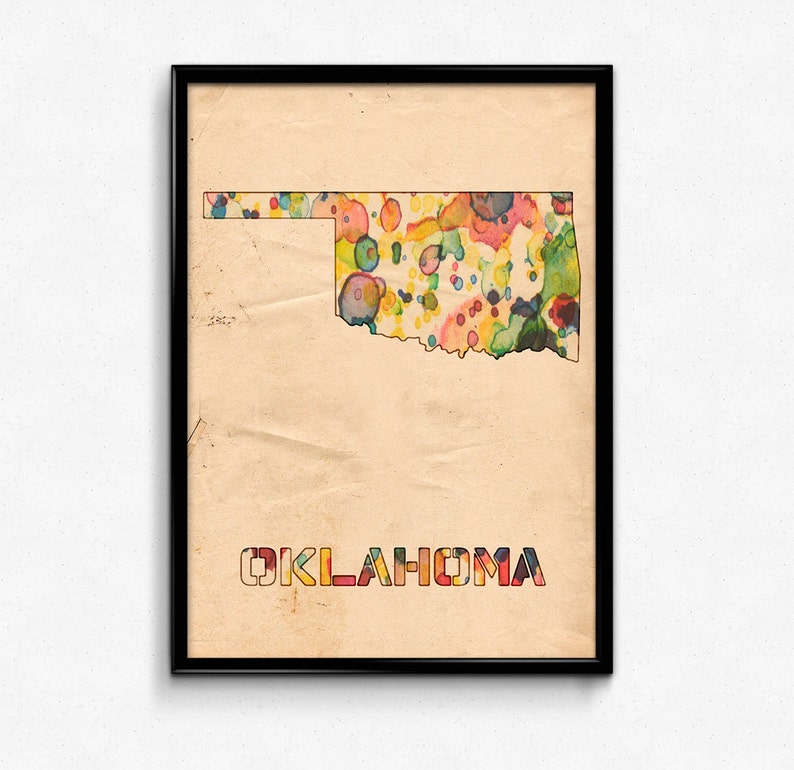 Oklahoma Map Poster Watercolor Print Fine Art Digital Painting ...