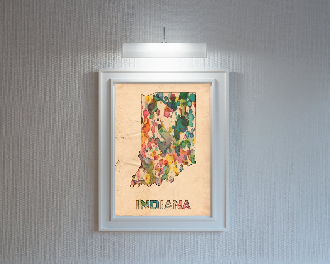 Indiana Map Poster Watercolor Print Fine Art Digital Painting, Multiple ...