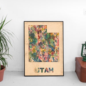 Utah Map Poster Watercolor Print Fine Art Digital Painting, Multiple ...