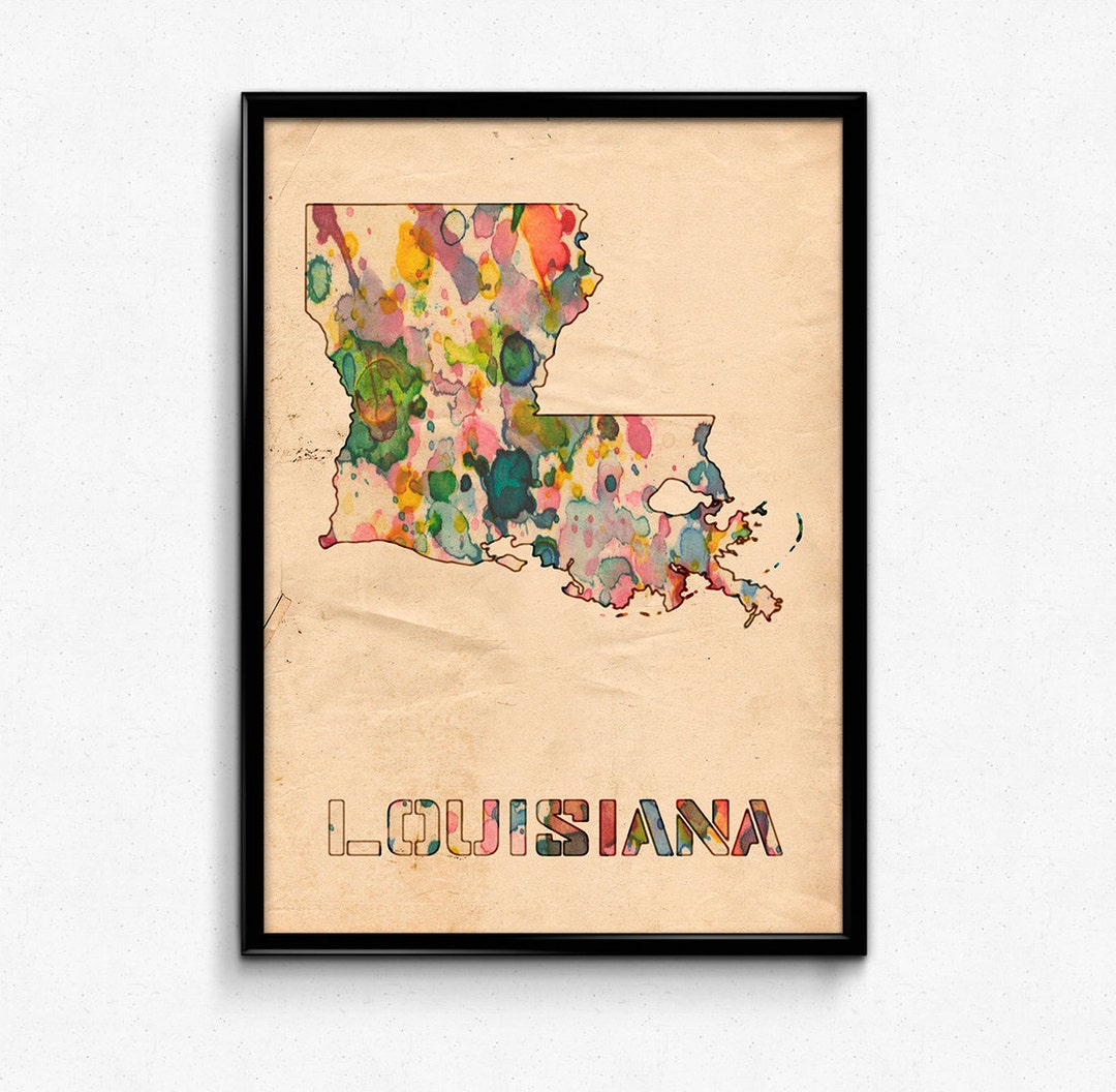 Louisiana Map Poster Watercolor Print Fine Art Digital Painting ...