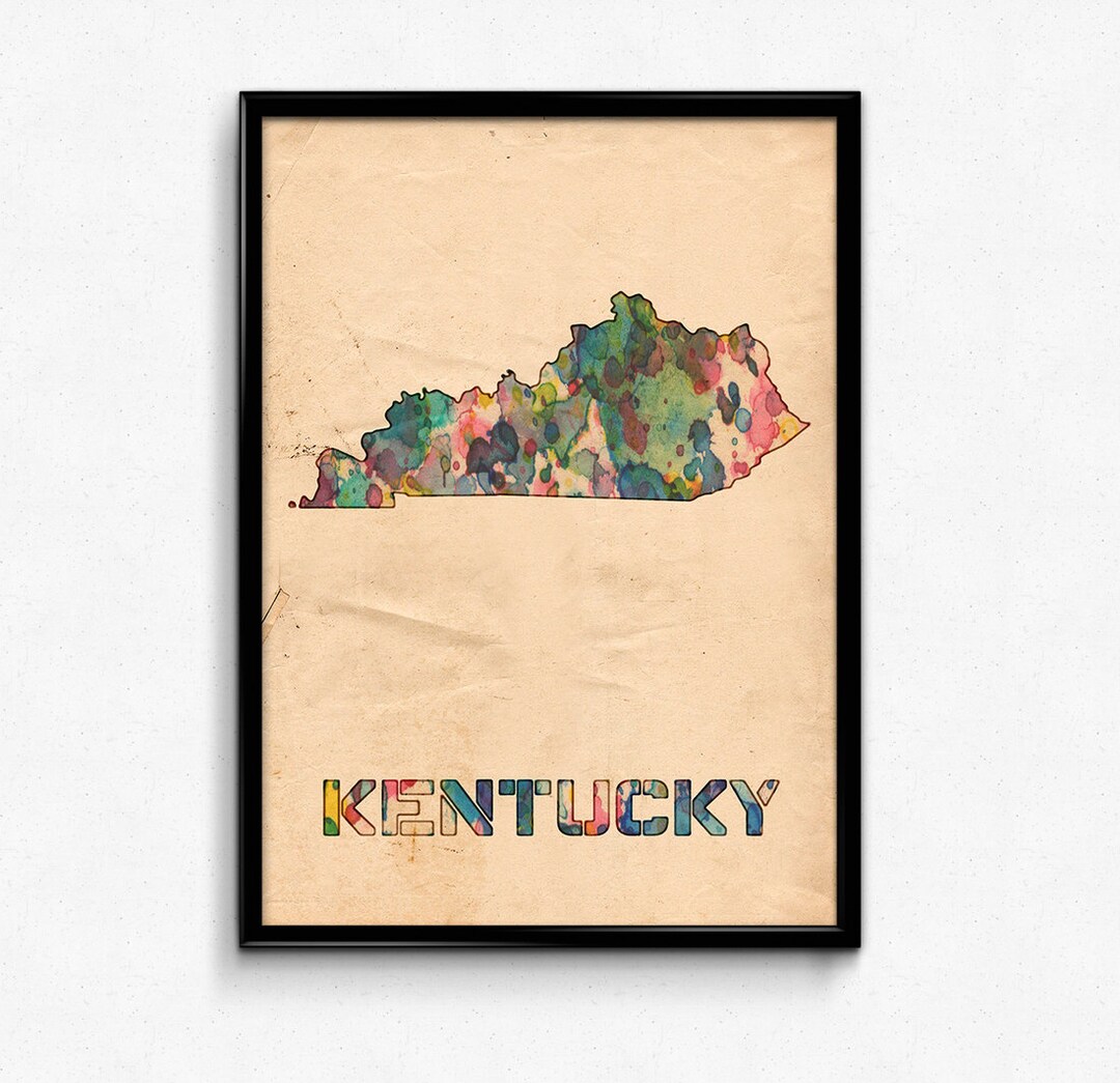 Kentucky Map Poster Watercolor Print Fine Art Digital Painting ...