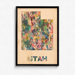 Utah Map Poster Watercolor Print Fine Art Digital Painting, Multiple ...