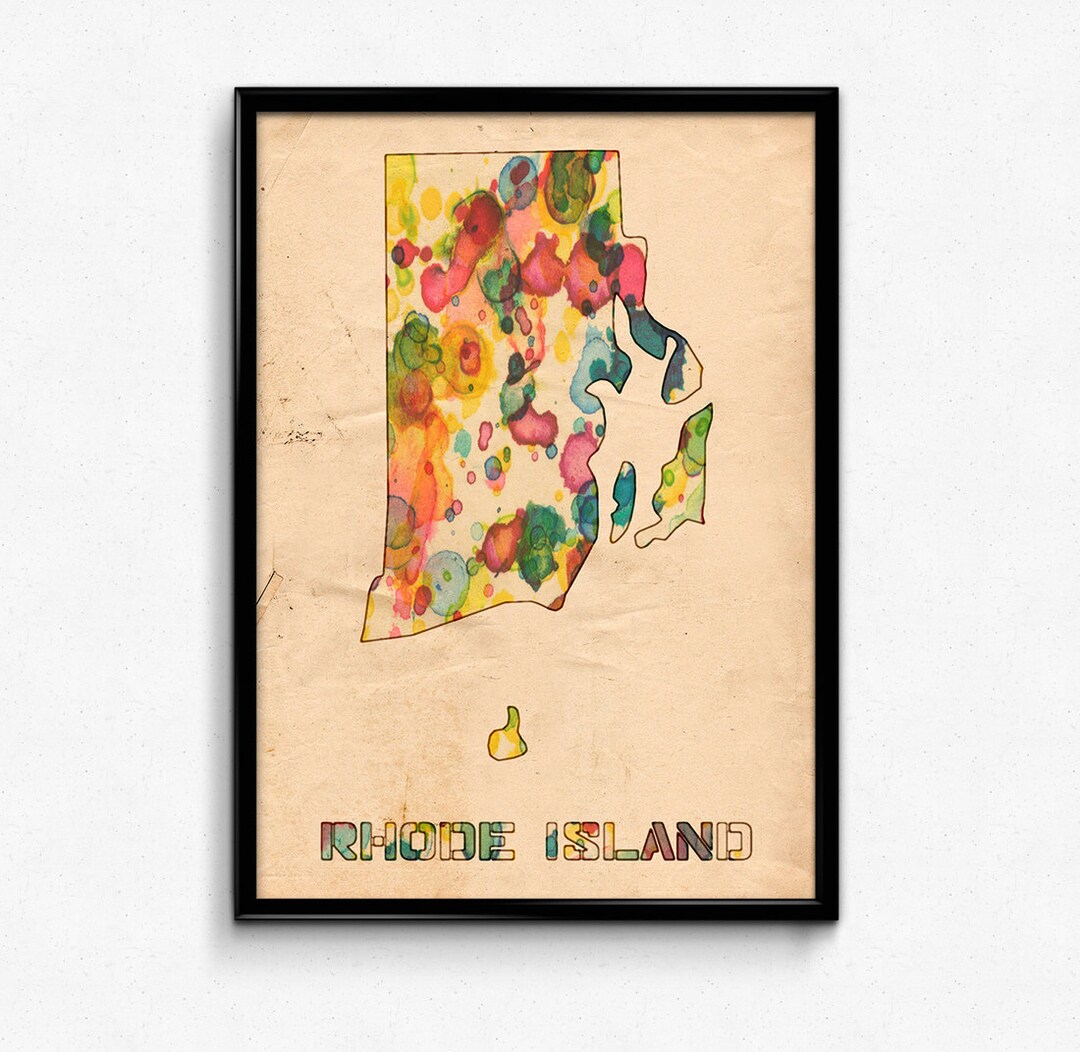 Rhode Island Map Poster Watercolor Print - Fine Art Digital Painting ...