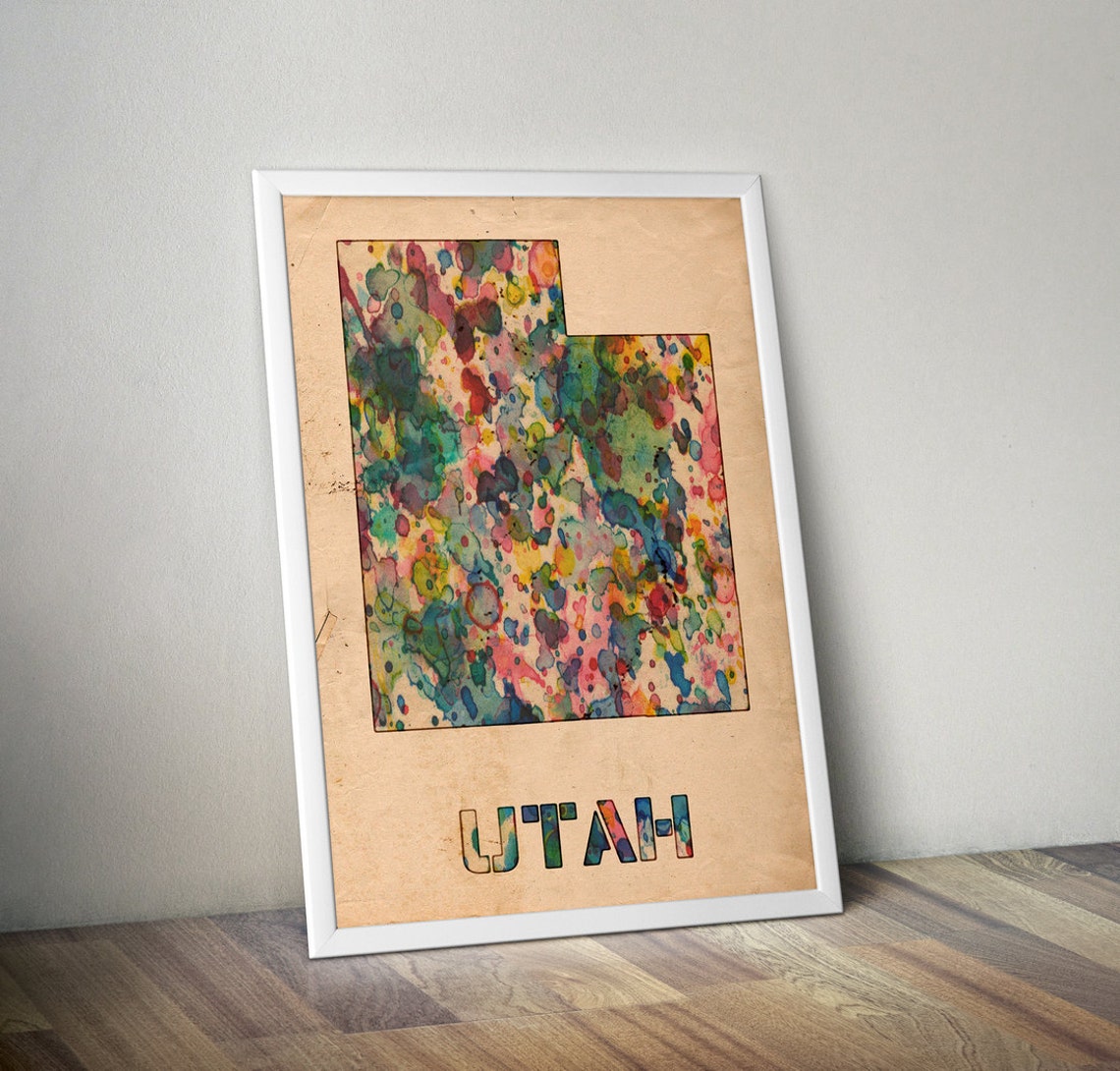 Utah Map Poster Watercolor Print Fine Art Digital Painting, Multiple ...