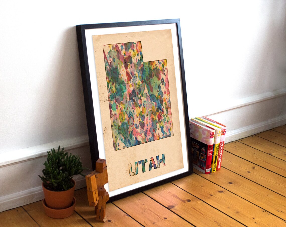 Utah Map Poster Watercolor Print Fine Art Digital Painting, Multiple ...