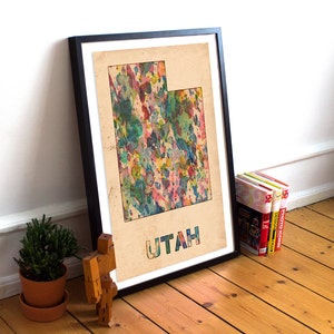 Utah Map Poster Watercolor Print Fine Art Digital Painting, Multiple ...