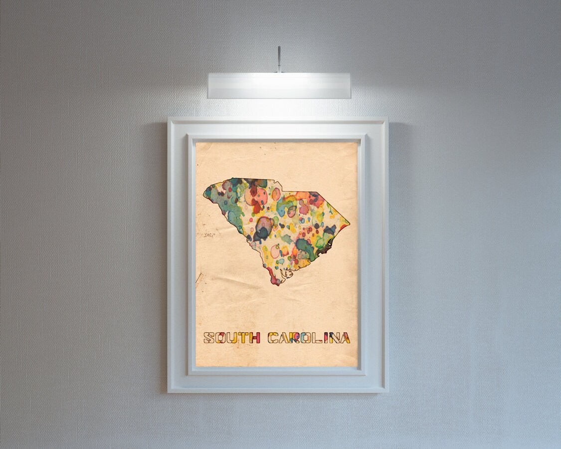 South Carolina Map Poster Watercolor Print Fine Art Digital Painting ...