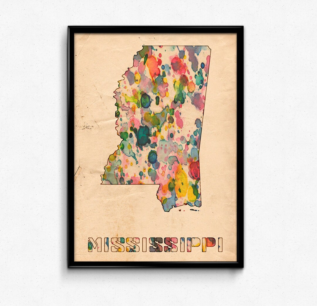 Mississippi Map Poster Watercolor Print Fine Art Digital Painting ...