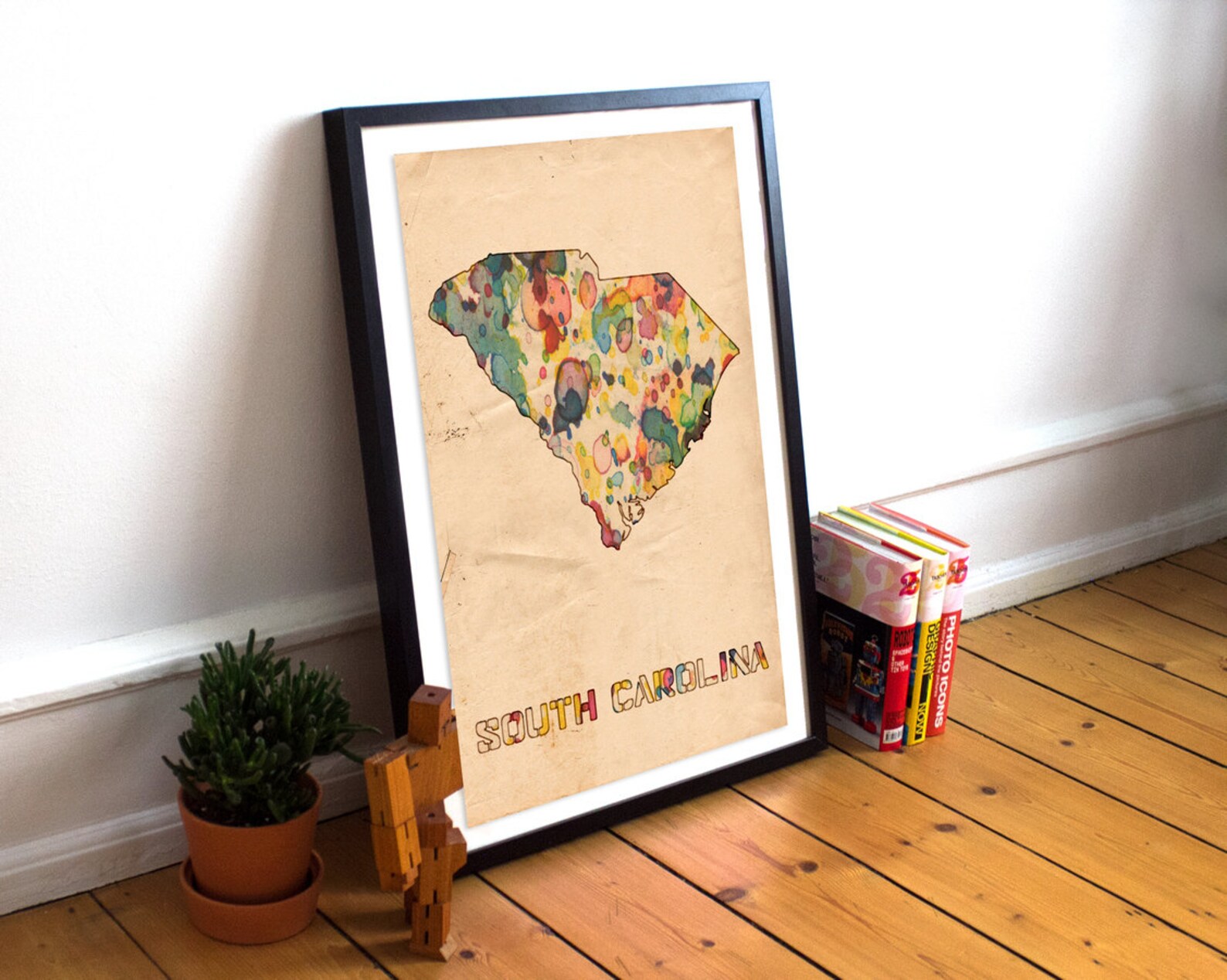 South Carolina Map Poster Watercolor Print Fine Art Digital Painting ...