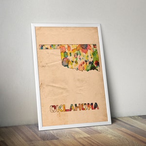Oklahoma Map Poster Watercolor Print Fine Art Digital Painting ...