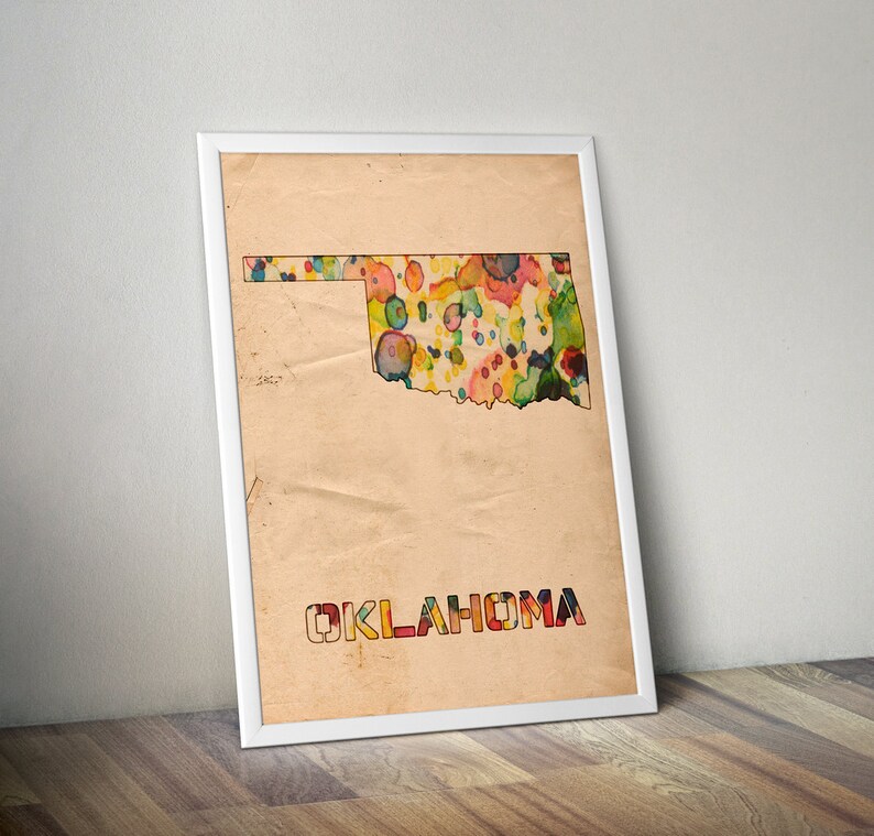 Oklahoma Map Poster Watercolor Print Fine Art Digital Painting ...
