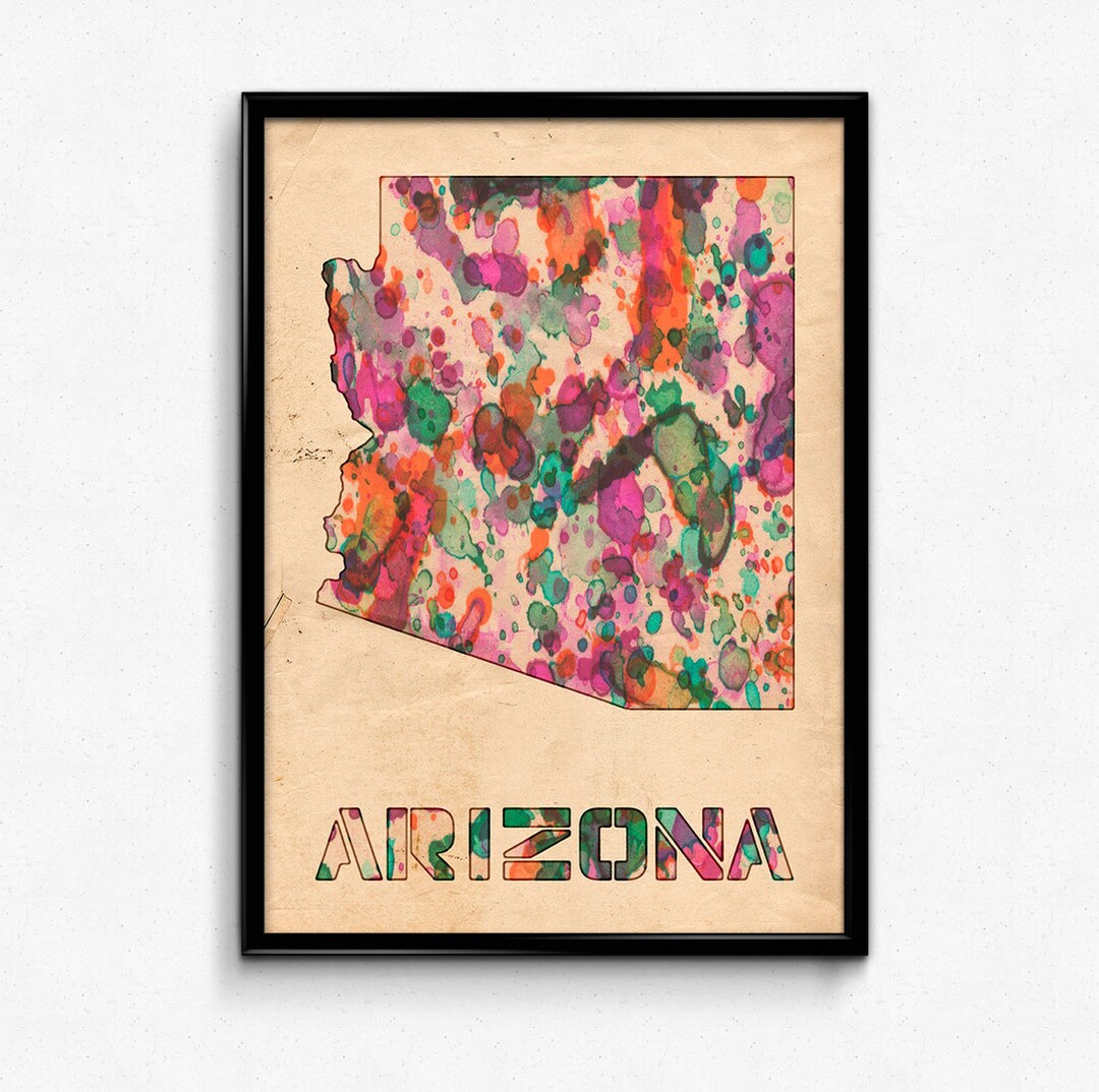 Arizona Map Poster Watercolor Print - Fine Art Digital Painting ...