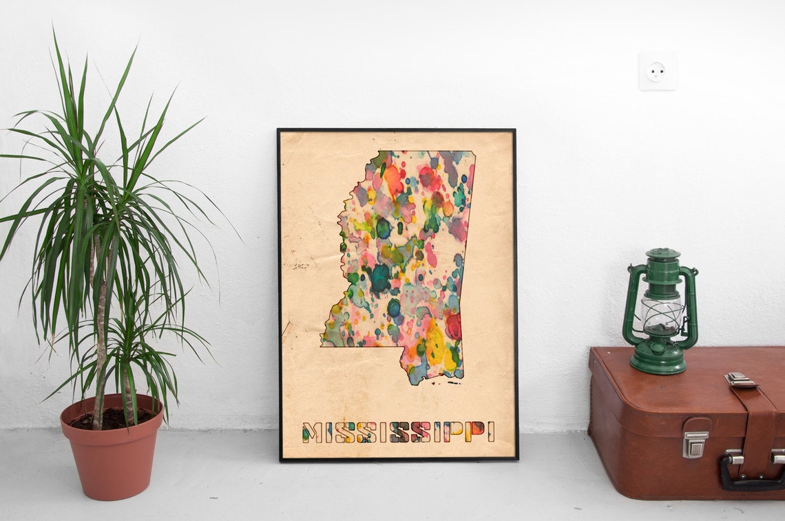 Mississippi Map Poster Watercolor Print Fine Art Digital Painting ...