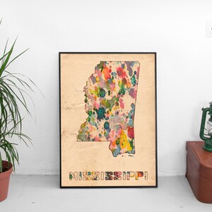 Mississippi Map Poster Watercolor Print Fine Art Digital Painting ...