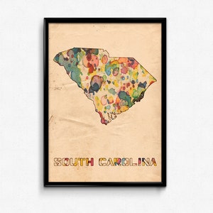 South Carolina Map Poster Watercolor Print Fine Art Digital | Etsy