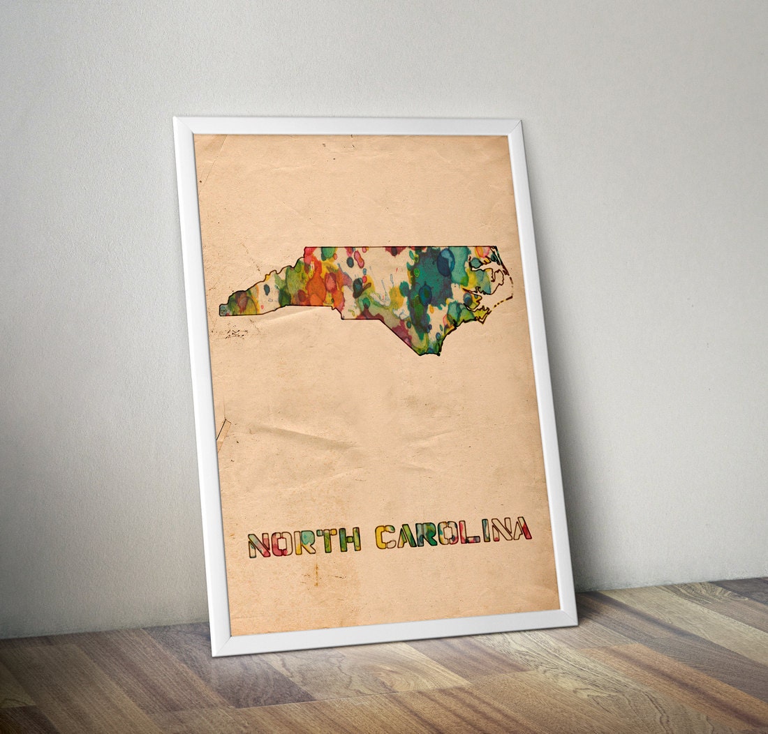 North Carolina Map Poster Watercolor Print Fine Art Digital Painting ...