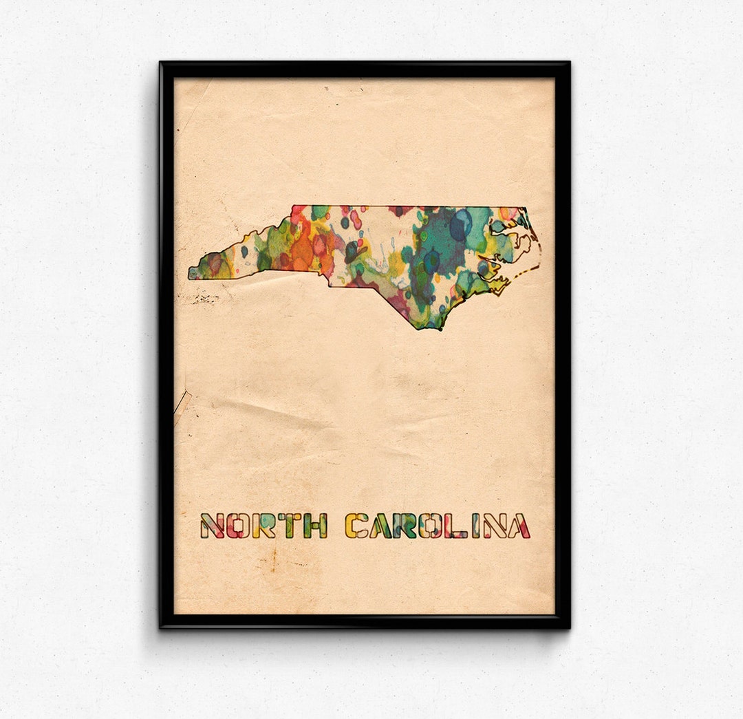 North Carolina Map Poster Watercolor Print Fine Art Digital Painting ...