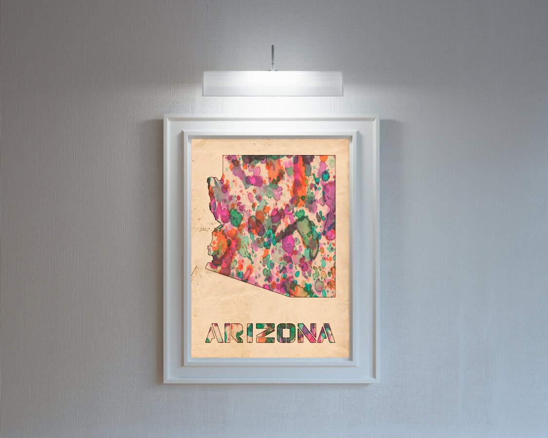 Arizona Map Poster Watercolor Print Fine Art Digital Painting, Multiple ...